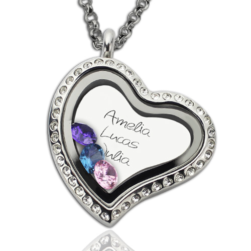 Floating Locket with Birthstone & Heart Charm